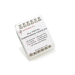 Dispense All - 12 Pack - 10 Gauge 1 Inch All Metal Blunt Tipped Dispensing Needle, Stainless Steel, Luer Lock | Refill Cartridges and Transfer Viscous Liquids Oils Glycerin Distillate Epoxy Adhesive