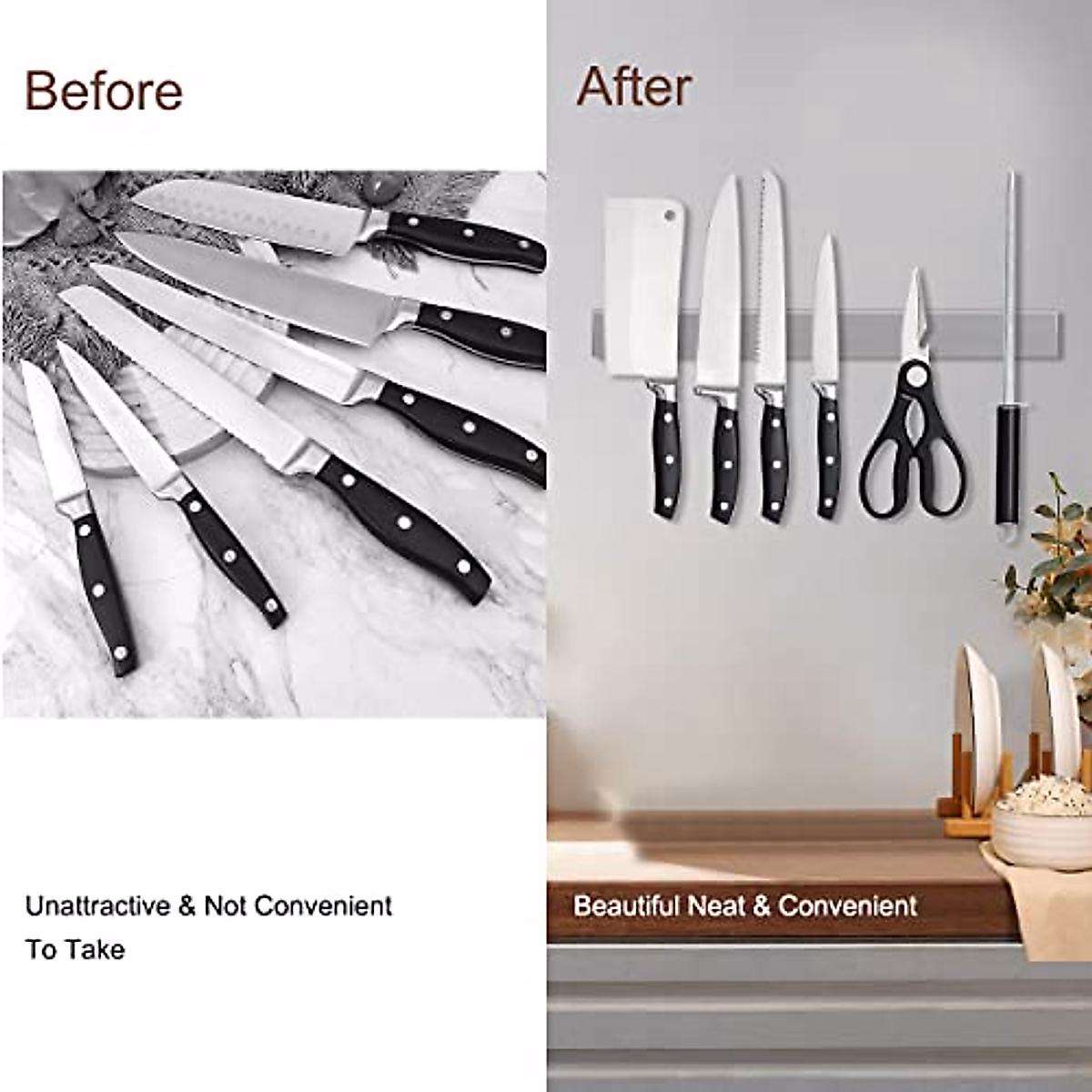 DGSL Magnetic Knife Holder for Wall, Knife Magnetic Strip Stainless Stee, Strong Magnetic Suction 2 Installation Methods, Suitable for Household Kitchen Cutter Metal Tools Management (12 Inch)