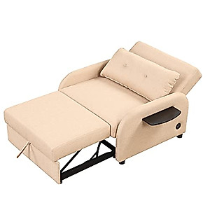 3 in 1 Convertible Loveseat Sofa with Pull-Out Sleeper&Adjsutable Backrest,Multi-Functional Folding Recliner Accent Futon Sofá Chair,Upholstered Lounge Chaise Couch Armchair for Living Room