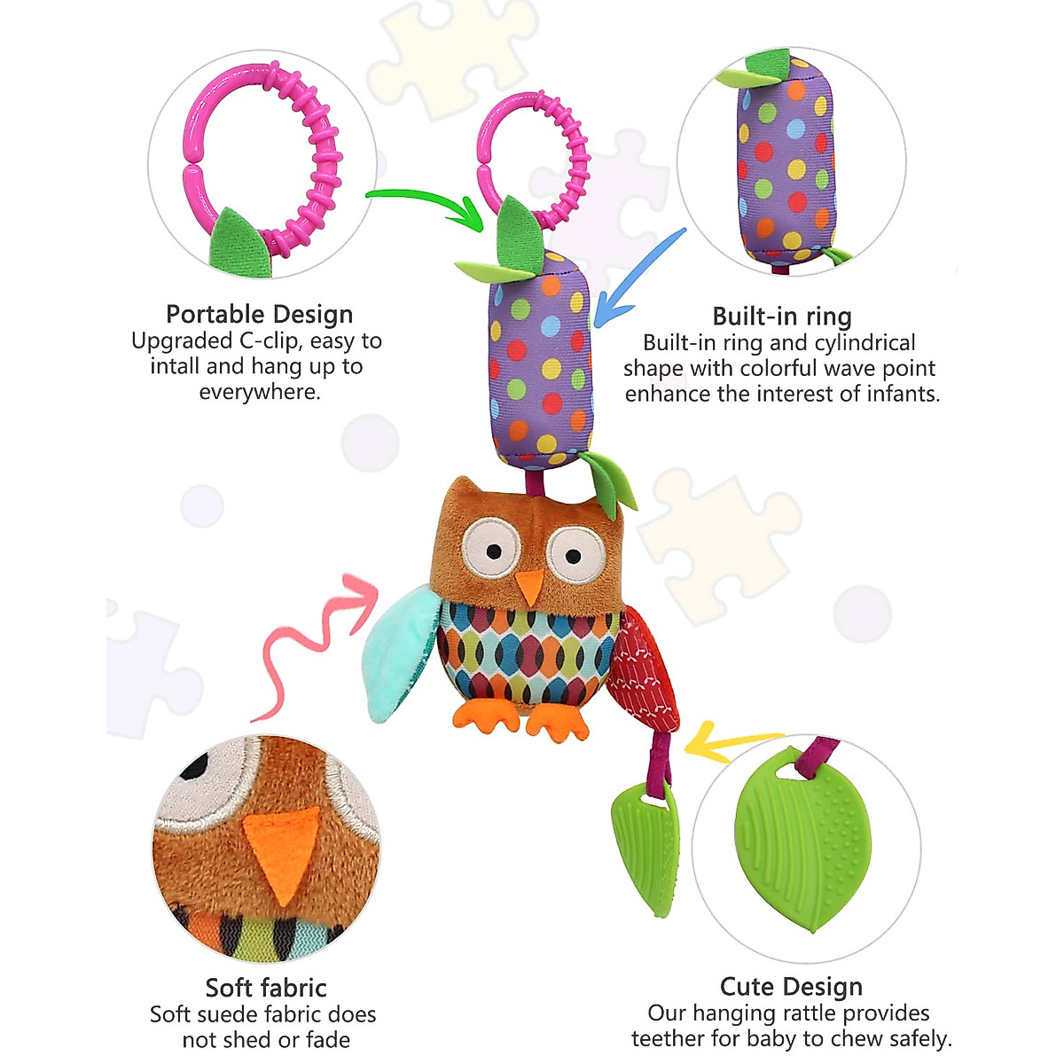 BLOOBLOOMAX Baby Soft Hanging Rattle, Car Seat Stroller Toys with Plush Animal C-Clip Ring for Infant Babies Boys and Girls 3 6 9 to 12 Months (4pcs)