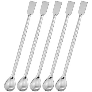Lab Spoon Spatula MTQY 5PCS 2 in 1 430 Stainless Steel Lab Spoons with Flat Spatula Laboratory Sampling Spoon for Powders Gel Cap Filler Mixing Spatula