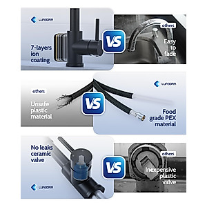 LUFEIDRA Black Kitchen Faucet with Sprayer-High Arc Kitchen Faucets Single Hole 304 Stainless Steel Kitchen Sink Faucet, Efficient Cleaning Faucet for Bar Sink Commercial Modern rv, Matte Black