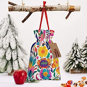 RLDOBOFE Christmas Gift Bags With Drawstring Mexican Otomi Animals Christmas Burlap Gift Bag Christmas Drawstring Bag for Halloween Xmas Candy Bags Reusable Xmas Present Bags for Party Decorations
