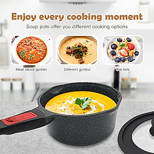Bobikuke 1.8 Quart Saucepan with Lid, Nonstick Sauce Pan Small Soup Pots for Cooking, Sauce Pot with Lid Compatible for All Stoves, Milk Pan with Removeable Handle, Oven& Dishwasher Safe(Black)