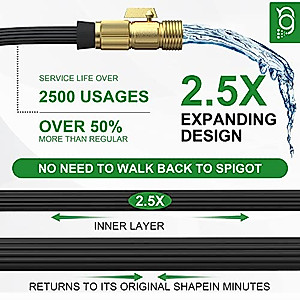 Expandable Garden Hose 50ft - New Patented Water Hose with 40 Layers of Innovative Nano Rubber - Real Leak-Proof Water Hose - 10-Function Spray Nozzle - Lightweight, Durable, Flexible (Black)