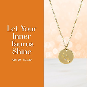 Lucky Feather Taurus Zodiac Sign Constellation Pendant Necklace for Women, 14K Gold-Dipped with Adjustable 16” – 18” Chain