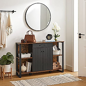 VASAGLE Buffet Cabinet, Kitchen Sideboard, Storage Organizer with Drawer, Shelves, Door, for Living Room Hallway, Rustic Brown and Black ULSC103B01