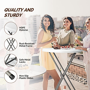 VINGLI 32" Plastic Folding Round Table Bar Height, HDPE Matrial with Gray Metal Finish, High Top Table for Outdoor Party, Cafes, Restaurants, Backyard, Dining Room, Wedding Event,1 Pack, White