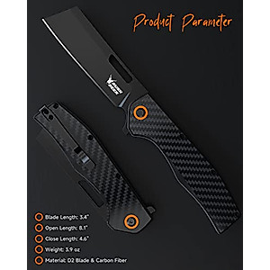 Rush Deer D2 Steel Blade Pocket Knife,Folding Knife with Clip & Carbon Fiber Handle,EDC Knife Utility Knife for Hiking Camping Fishing Work Outdoor Etc.Unique Gifts for Men Women Dad Husband Boyfriend