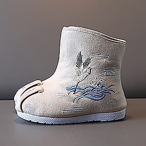 Boys Cloth Shoes Children Embroidered Shoes Boys Hanfu Shoes Boots Chinese New Year Shoes Cotton Boots Sneaker Boots for Kids (Beige, 11.5-12 Years Big Kids)