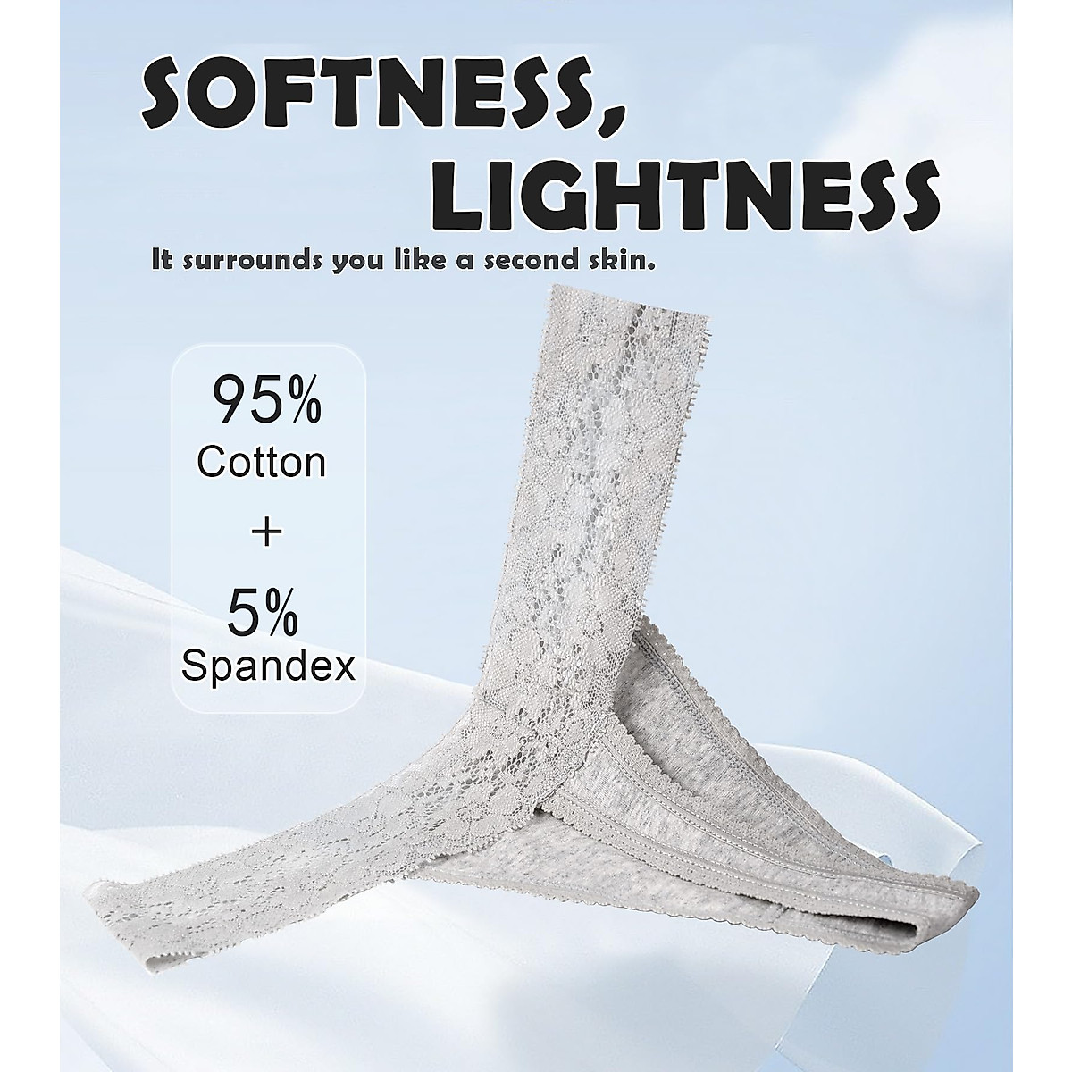 OLIKEME Seamless Thongs for Women, T Back Low Waist See Through Panties Sexy Thong Underwear Cotton Lace Thongs for Women Pack