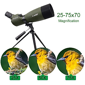 SVBONY SV14 Spotting Scope with Tripod Phone Adapter,25-75x70mm Spotting Scopes,Waterproof Spotter Scope,High Definition Sporting Scope,Scope for Bird Watching Shooting Range Scope