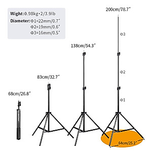 K&F Concept Aluminum Light Stands for Photography, 78.8'' Adjustable Lighting Tripod Stand for Reflectors, Softboxes, Photo Studio Speedlight, Ring Light, Umbrellas, Flash Stand, 2 Pack