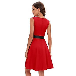 Gardenwed Plus Size Women's Vintage Cocktail Wedding Party Sleeveless 1950s Retro Rockabilly Swing Dresses Red 2XL