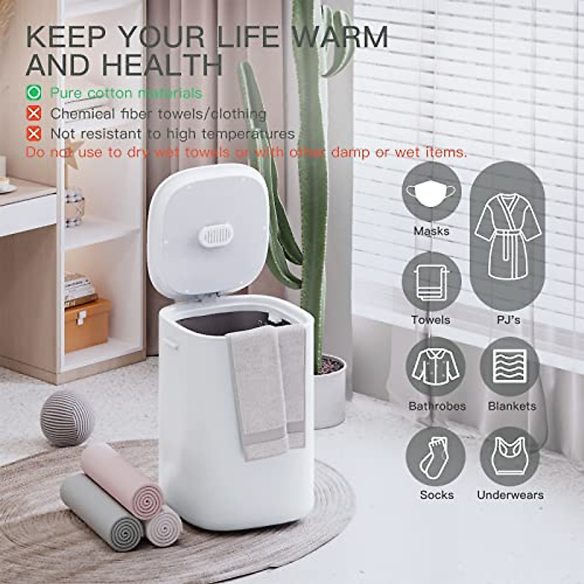 DOACE Towel Warmer Bucket, 26L Large Hot Towel Warmer with LED Display, Heat Timer 20/40/ 60 Min Adjustable, Up to 24 Hour Delay Timer, Fits Up to Two Oversized Towels - PJ, Bathrobe, Black White