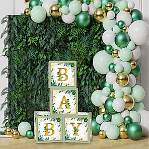 GOGOPARTY Sage Green Baby Shower Boxes, 4PCS Sage Green Gender Reveal Party Supplies Sage Green Party Centerpiece for Sage Green Baby Shower First Birthday Decorations (Without Flowers)