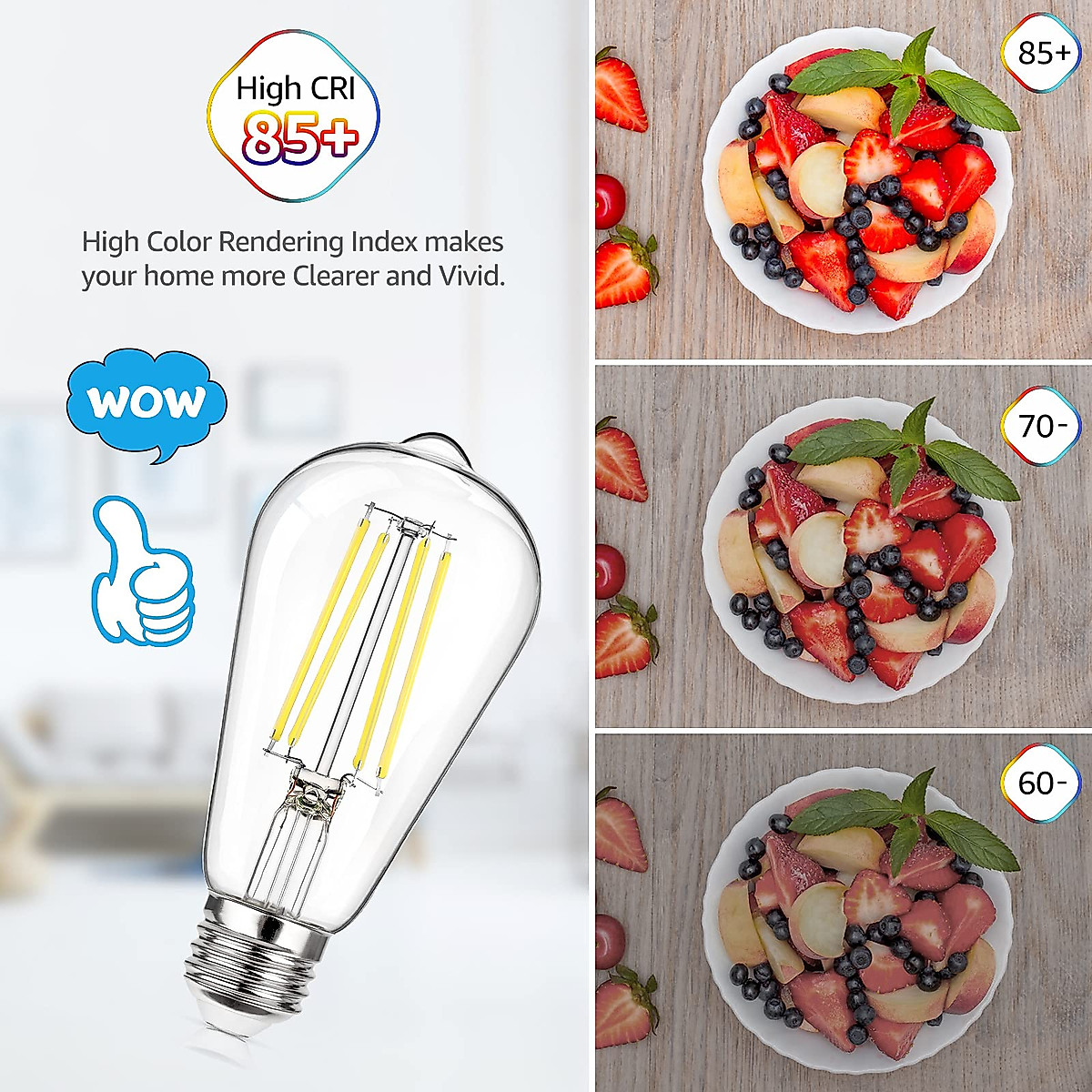 MAXvolador 12-Pack Dimmable Vintage LED Edison Bulb 60W Equivalent, 6W 850Lumens Edison Light Bulbs 5000K, ST58 Antique LED Filament Bulb, E26 Base