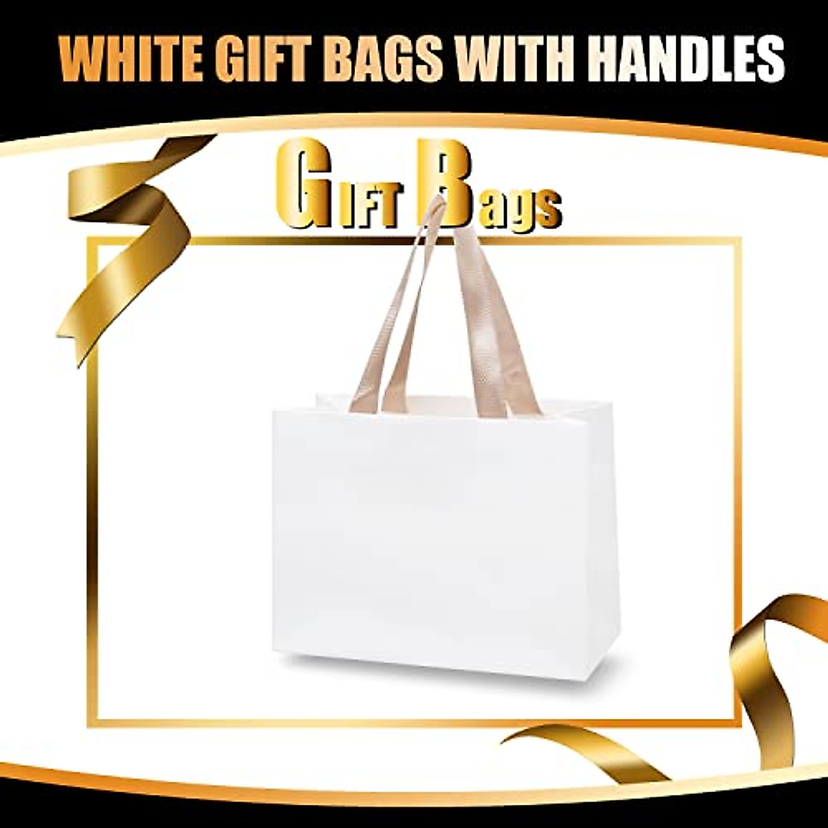 White Gift Bags Bulk YACEYACE 10Pcs 8"x3.75"x6" Small Size White Gift Bags with Handles White Paper Gift Bags White Kraft Paper Bags White Paper Shopping Bags for Small Business, Wedding Bags Party Bags Retail Bags