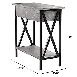 Convenience Concepts Tucson Flip Top End Table with Charging Station and Shelf, Faux Birch