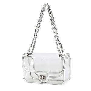 LAM GALLERY Womens PVC Clear Purse Handbag with Chain Stadium Approved Clear Bag See Through Bag for Working and Concert (Silver Silver Large)