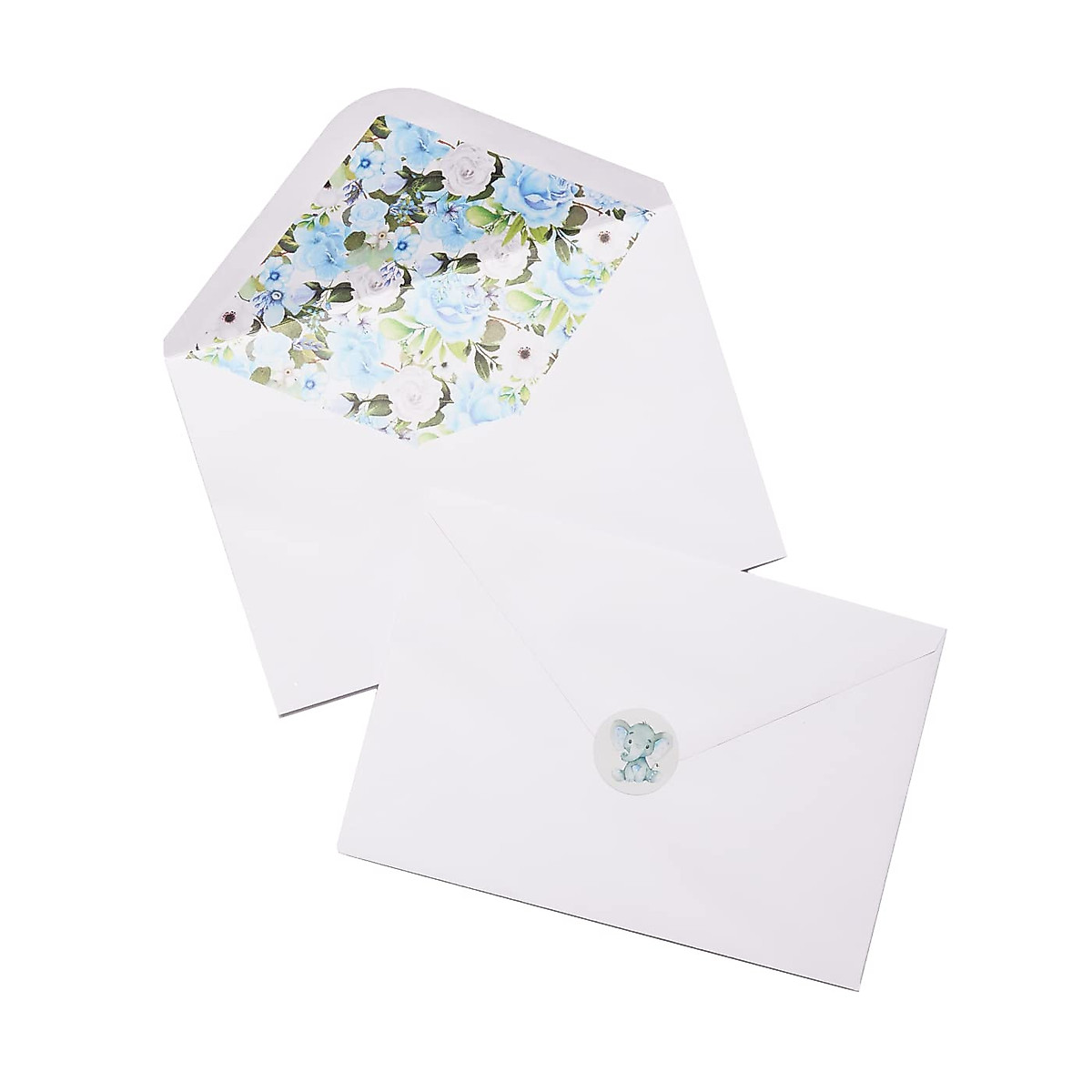 All Ewired Up 50 Blue Elephant Boy Baby Shower Birthday Thank You Cards with Designed Envelope Interior and Matching Seal