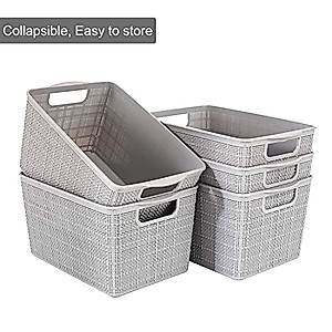 AYSUM 8 Pack Plastic Storage Basket, 9.7 x 6.5 x 5.5 Inch, Small Plastic Baskets Stackable Plastic Woven Organizer with Handle for Home Office - Grey
