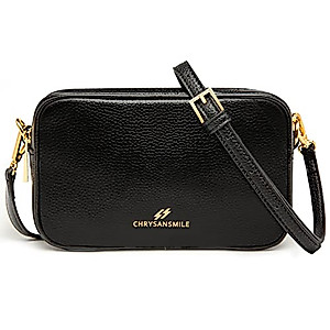 Chrysansmile Genuine Leather Crossbody Bags for Women Ladies Small Crossbody Shoulder Bag Lightweight Purses and Handbags - Dark Black