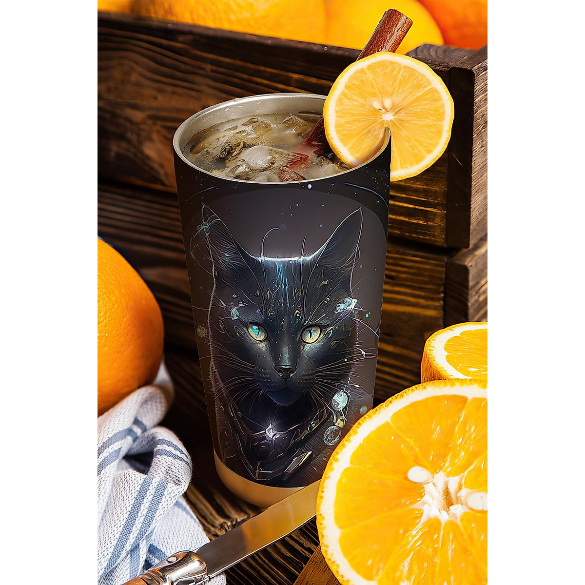 20oz Mythical Fantasy Starry Cat Tumbler, Gifts for Cat Lovers, Coffee Thermos for Women, Stainless Steel Double Wall Vacuum Insulated Coffee Mug, Travel Cup with Lid