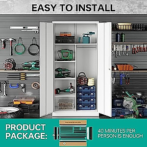 SISESOL Metal Storage Cabinets Locker with Locker Shelf, 71" Armoire Wardrobe Closet with Hanging Rod Storage Locker, Wardrobe Cabinet for Bathroom Storage Cabinet with Doors Lockers for Employees