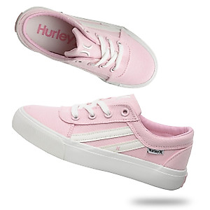 Hurley Boardy Lace-up Skateboard Shoe - Low top Lace-up Sneaker - Fashionable Skater Shoe for Boys & Girls - Lightweight Classic Casual Kids Skates Pink White
