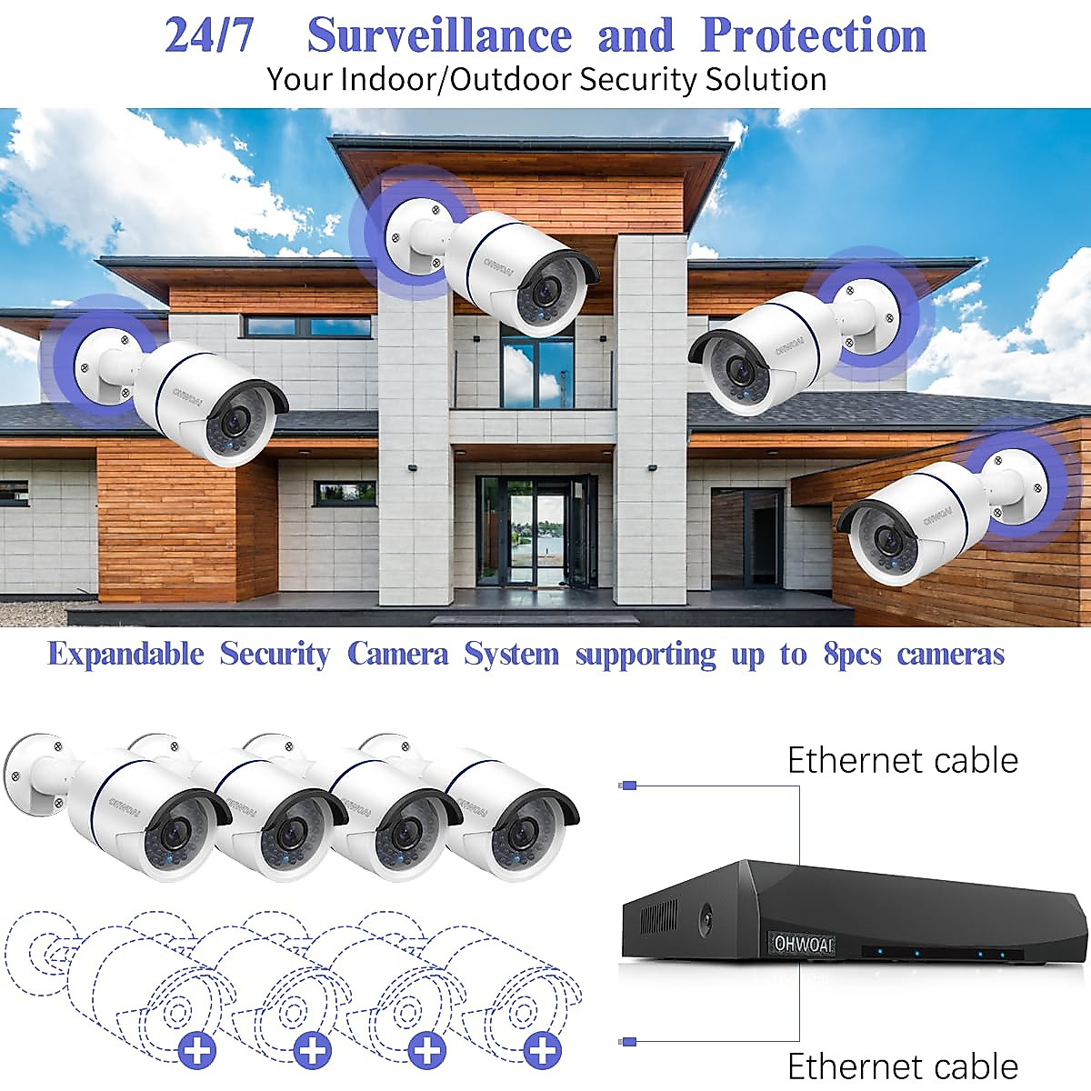 《𝟑𝟔 𝐈𝐧𝐟𝐫𝐚𝐫𝐞𝐝 𝐋𝐄𝐃 𝟏𝟎𝟎𝐟𝐭 𝐒𝐮𝐩𝐞𝐫 𝐍𝐢𝐠𝐡𝐭 𝐕𝐢𝐬𝐢𝐨𝐧》POE Security Camera System with 4K NVR,4PCS 5MP IP Wired Security Camera with 1TB HDD for Indoor Outdoor