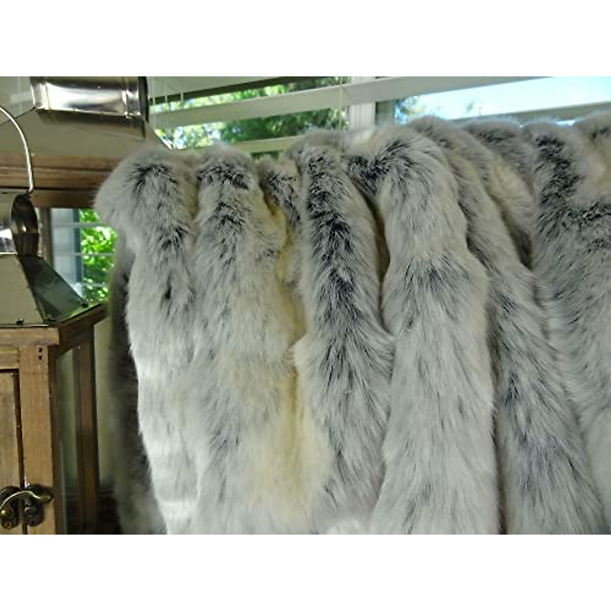 Thomas Collection Ice Blue Tissavel Faux Fur Blanket - White Fur with Blue Undertones - Ivory Chinchilla Blanket - Chinchilla Faux Fur Throw, Made in USA, 16452