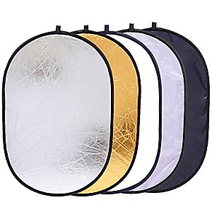 5-in-1 Oval Light Reflector 24 x 35 inch (60 x 90cm) Portable Collapsible Photography Studio Photo Camera Lighting Reflectors/Diffuser Kit with Carrying Case