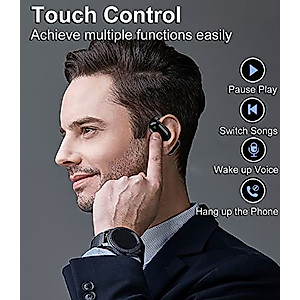 Open Ear Earbuds Bone Conduction Headphones Open Ear Headphones Wireless Bluetooth for Android iPhone, 36Hrs Playtime with Charging Case and LED Power Display Sweat Resistant for Outdoor Sports, Black