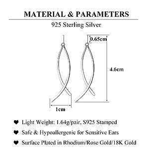 SLUYNZ 925 Sterling Silver Shiny Bar Dangle Earrings for Women Teens Flat Bar Earrings Curve Line Earrings (A-Silver)