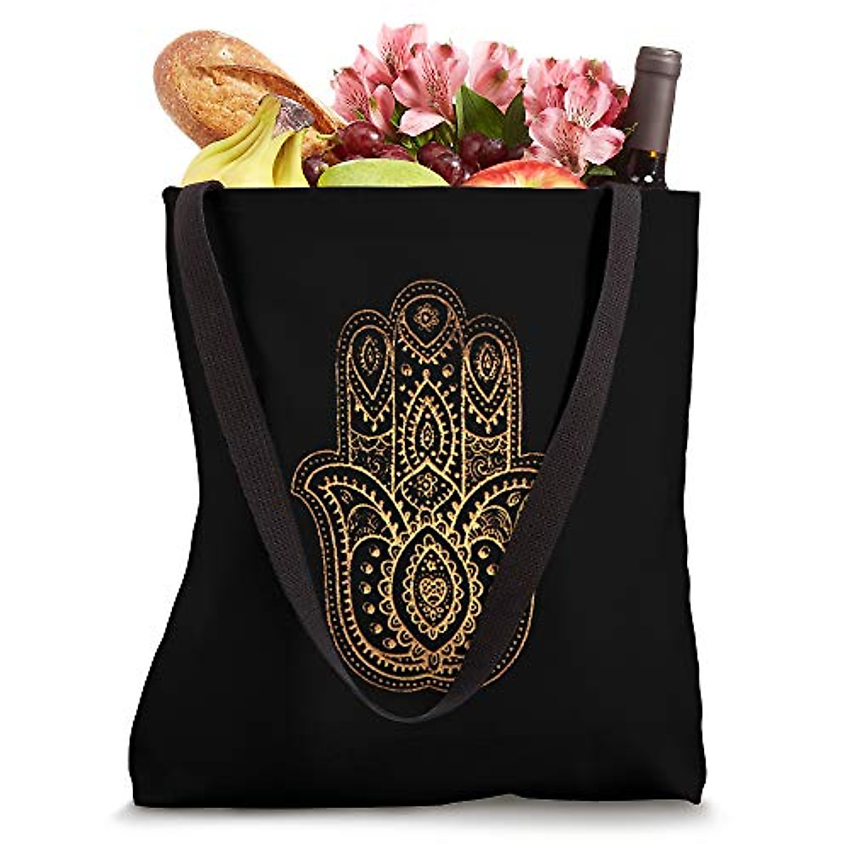 Antique Hamsa Hand on Black - Gift for Valentines Day Tote Bag