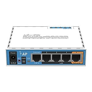 Mikrotik RouterBoard hAP 2.4Ghz 802.11b/g/n 2x2 64MB Wireless Access Point 5x10/100 USB for 3G/4G, OSL4 - RB951Ui-2nD