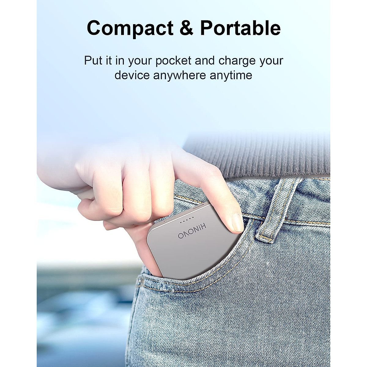 HINOVO Magnetic Power Bank, 10000mAh Wireless Portable Charger for iPhone, Wireless Battery Pack 15W Fast Charging, Compact Power Bank for iPhone 16/15/14/13/12, Compatible with MagSafe Phone Case