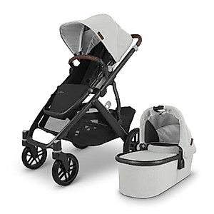Vista V2 Stroller - Anthony (White & Grey Chenille/Carbon/Chestnut Leather) + MESA V2 Infant Car Seat - Jake (Charcoal)