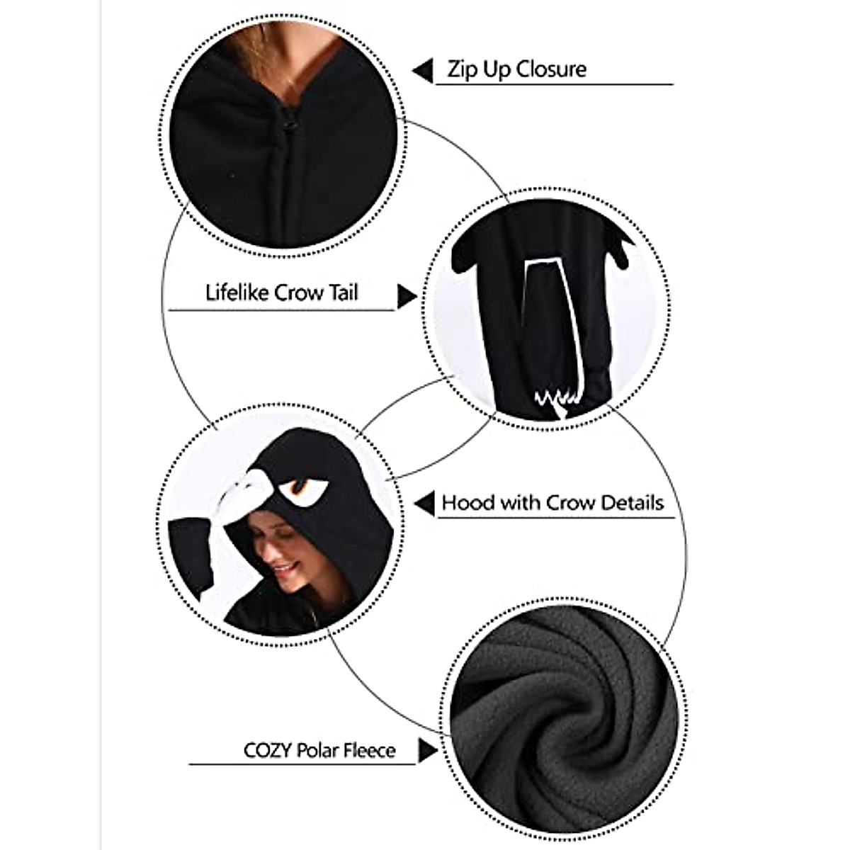 ofodoing Adult Animal Crow One-piece Pajamas Cosplay Animal Homewear Sleepwear Jumpsuit Costume for Women Men