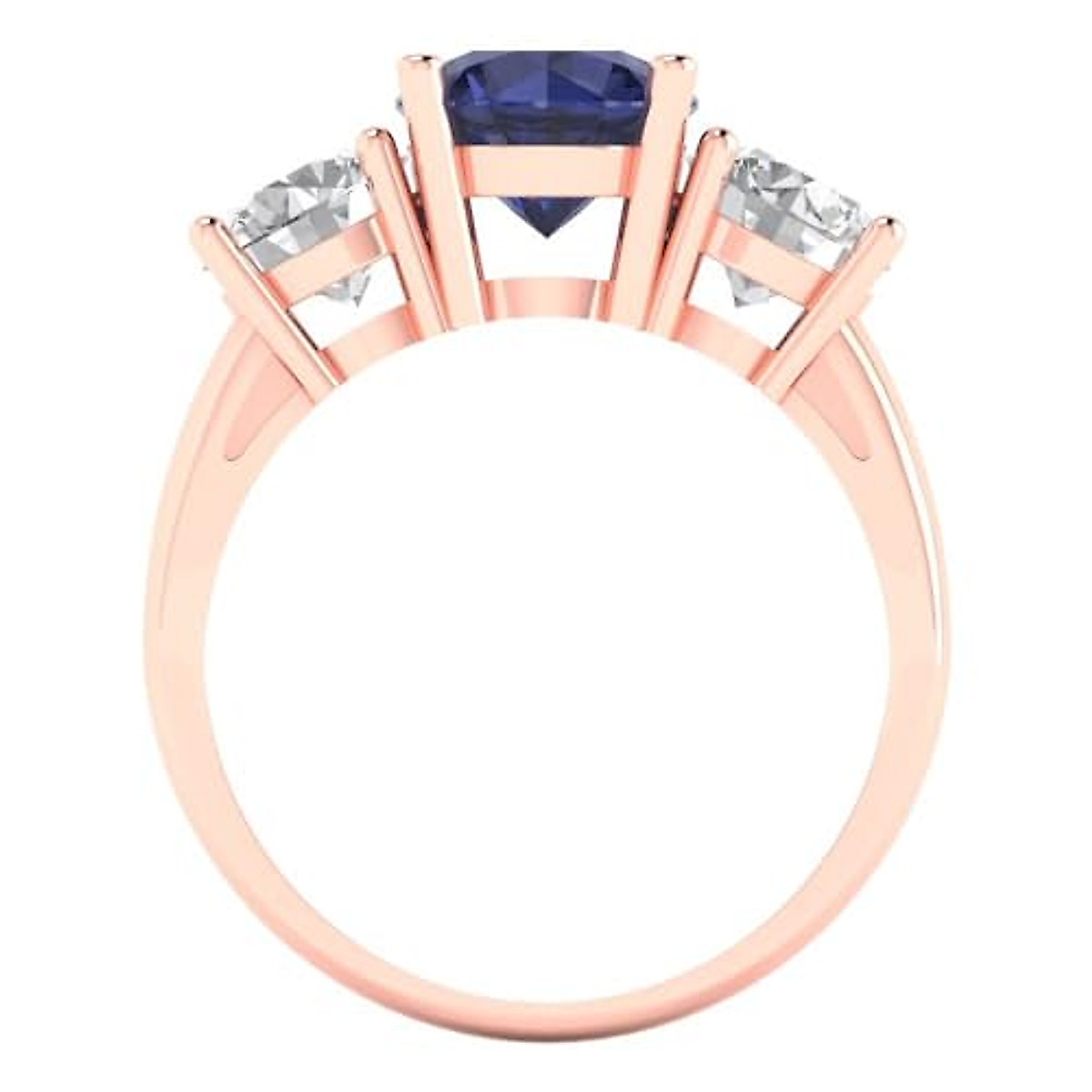 Clara Pucci 3.25 ct Round Cut 3 stone Genuine Simulated Blue Sapphire Engagement Promise Anniversary Bridal Ring 18K Rose Gold 4.5