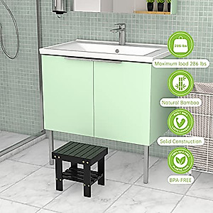Wooden Step Stool for Kids Adults Small Wood Shower Foot Rest Stool Shaving Legs Potty Stool for Bathroom Sink Bed Kitchen (Black, 10.6 x 8.8 x 10 inches)