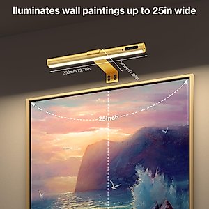 Olafus Picture Light Battery Operated with Remote, Rechargeable Wireless Wall Light, 3 Color Temperatures, Infinite Dimming and Timer, Cordless Art Frame Lighting, Gallery Painting Display Lamp Gold