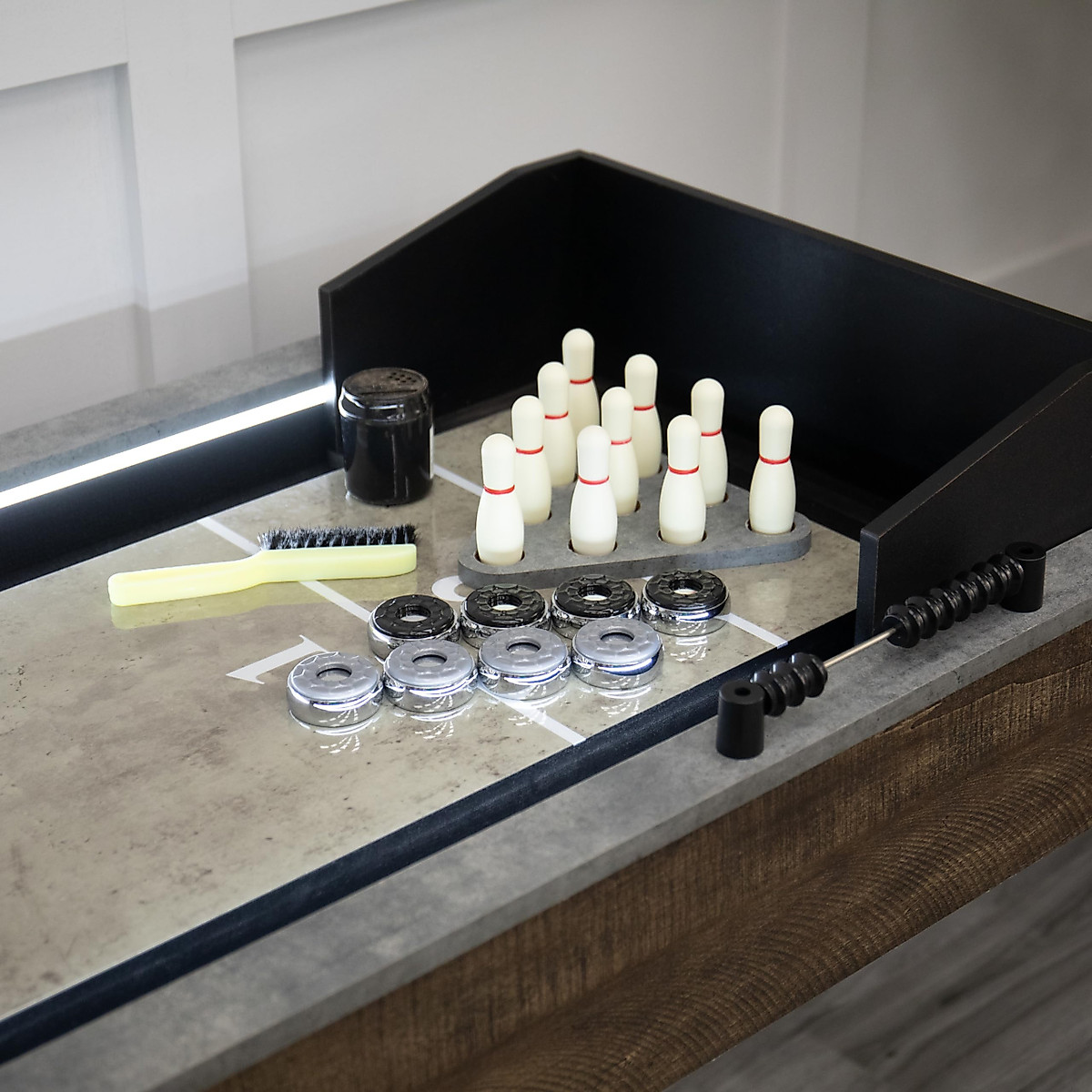 American Legend Stonebridge 9’ LED Light Up Shuffleboard Table with Bowling