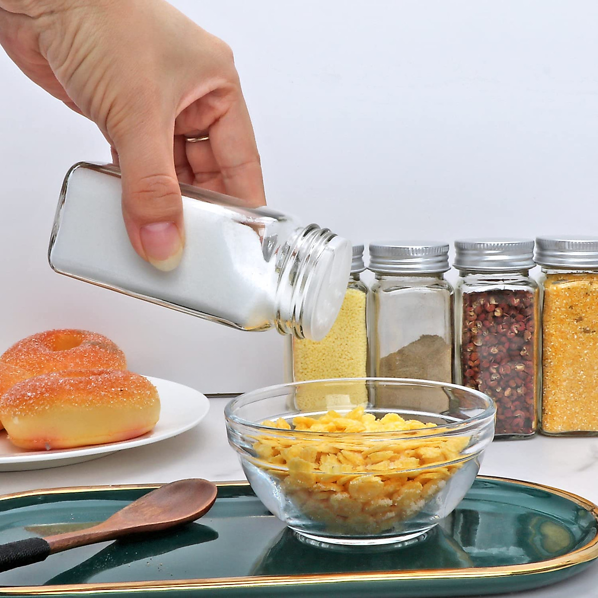 Accguan Spice Jars with Spice Rack,Spice Organizer with Spice Stickers and Stylus and Funnel, Perfect for Kitchen Countertop Storage,Cabinet Storage, Dining Room, and Gifts(36pcs)