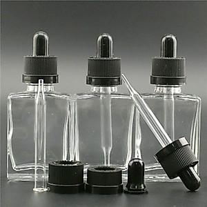 FWD (1 OZ) Clear Square Glass Dropping Bottle with Glass Dropper (3 Pack)