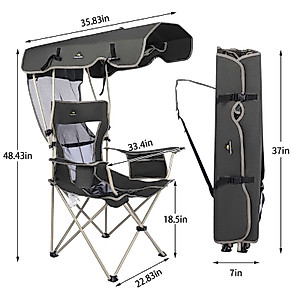 Camping Brothers Camping Chair with Full Sun Protection Canopy - Outdoor Folding Patio Chair with Adjustable Shade, Cup Holder, Side Pockets - Heavy Duty Steel Frame Supports 330 lbs (Army Green)