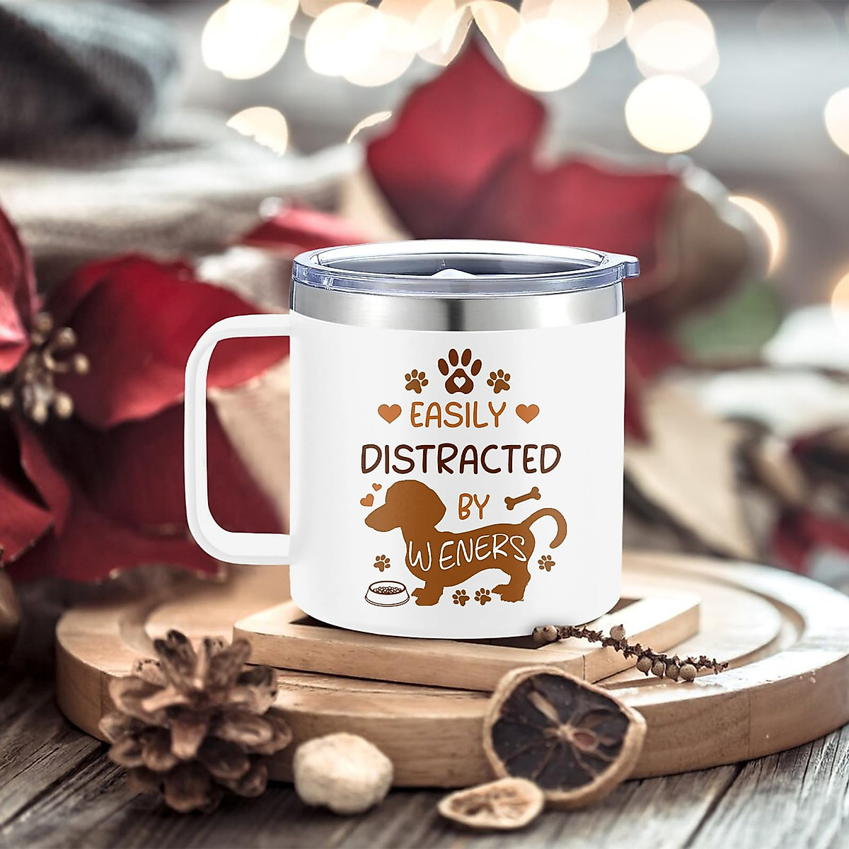 WWHSAI Dachshund Gifts - Easily Distracted by Wieners Dogs Dachshund Coffee Cups 14 Oz - Dachshunds Gifts For Women - Birthday Gift For Dackel Owners - Mothers Days Gift for Dachshunds Dog Mom Lovers
