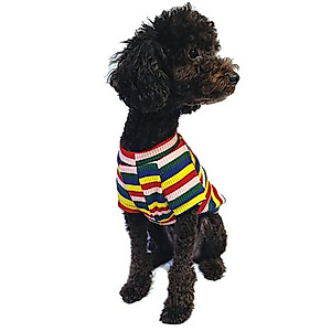 YOUTHDOG Rainbow Yellow Pullover Dog Sweater Sweatshirt Cotton Stretchy Striped Puppy T-Shirt for Small Medium Large Dogs (Small)
