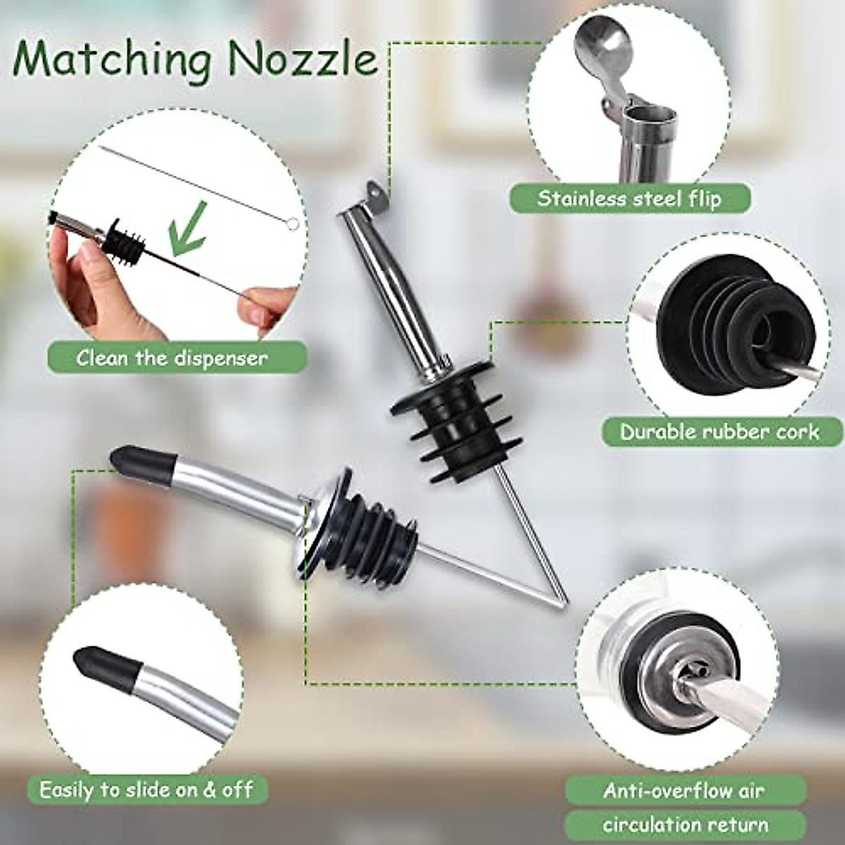 Gusnilo Olive Oil Dispenser Bottles Set 17 oz Olive Oil Bottle 500 ML Oil and Vinegar Cruet Bottle Oil Dispenser Bottle for Kitchen Glass Oil Bottle with Funnel and Pourers (2PCS)